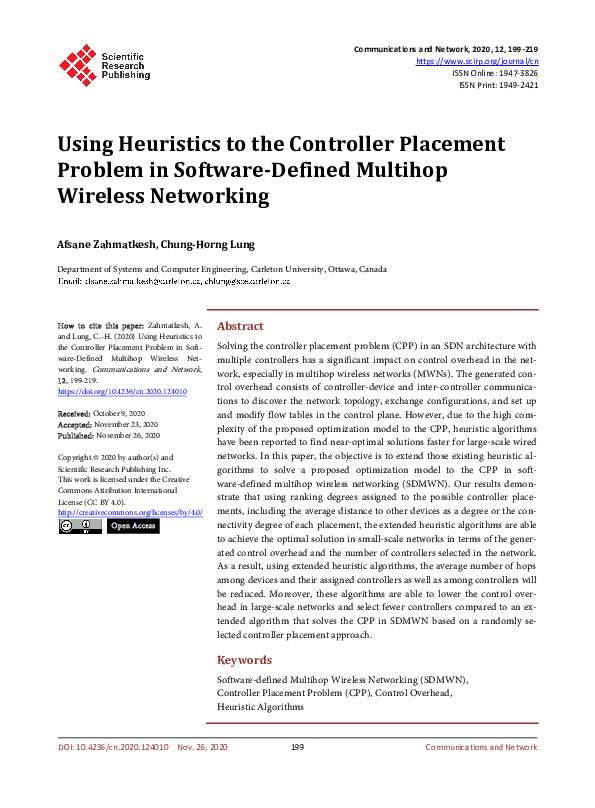 (PDF) Using Heuristics to the Controller Placement Problem in Software ...
