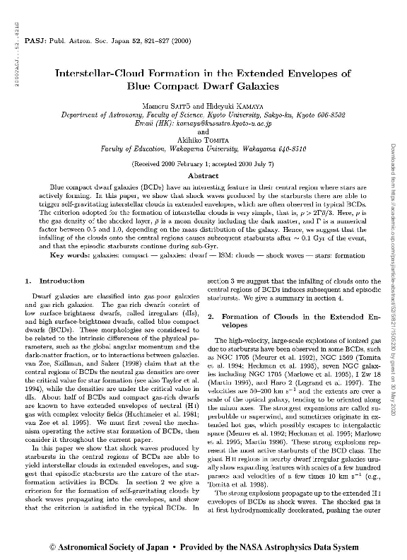 (PDF) Interstellar-Cloud Formation in the Extended Envelopes of Blue ...
