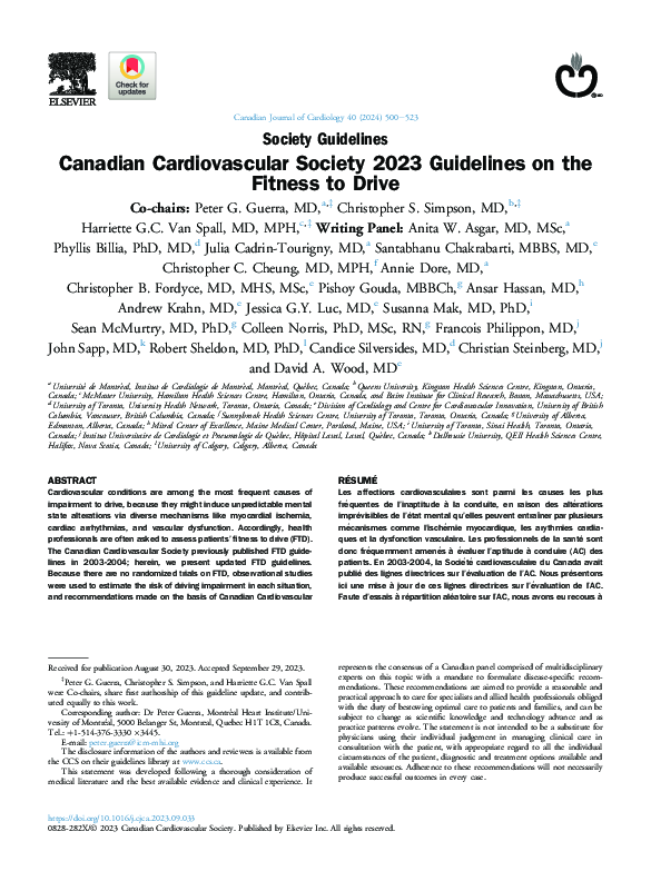 (PDF) 2023 Canadian Cardiovascular Society Guidelines on the Fitness to ...