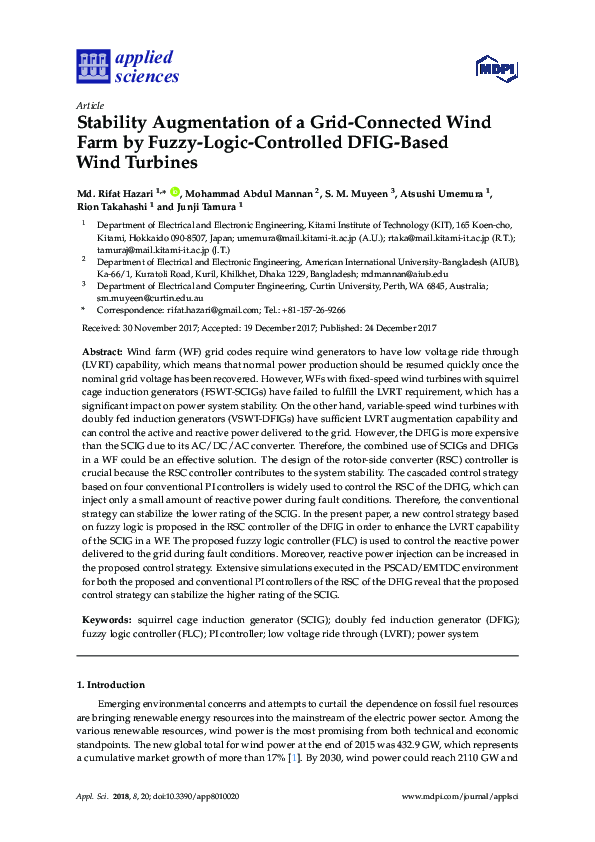 (PDF) Stability Augmentation of a Grid-Connected Wind Farm by Fuzzy ...