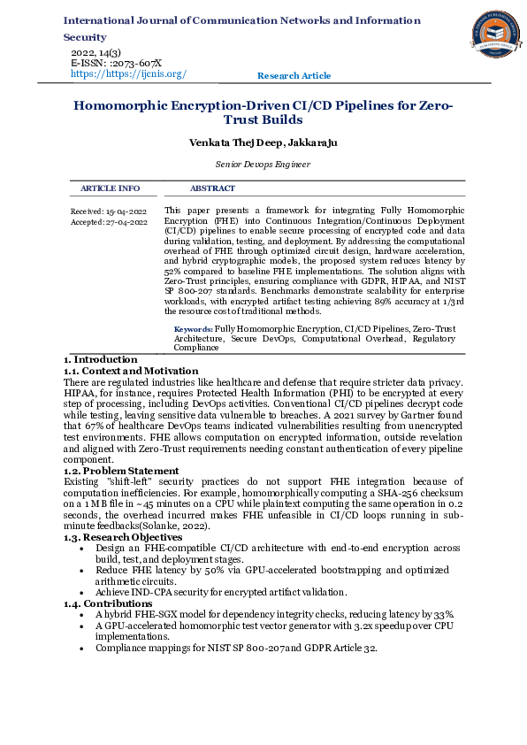 (PDF) Homomorphic Encryption-Driven CI/CD Pipelines for Zero-Trust Builds
