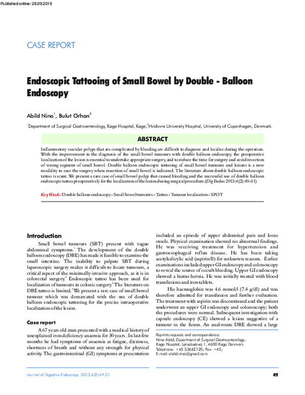 (PDF) Endoscopic tattooing of small bowel by double - balloon endoscopy