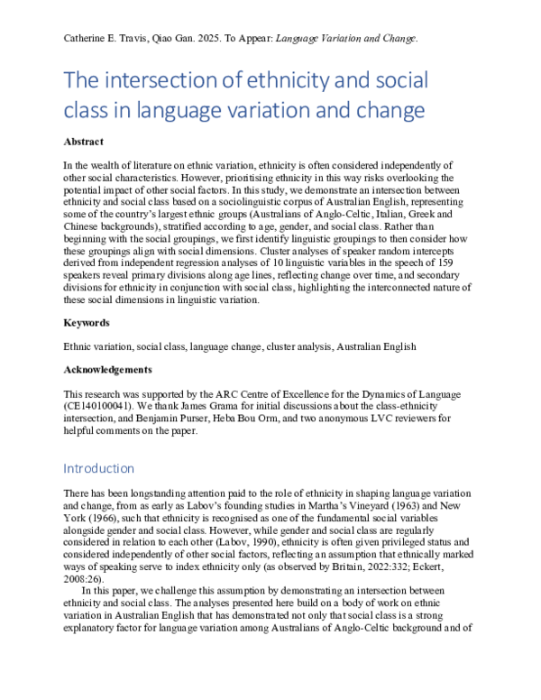 (PDF) The intersection of ethnicity and social class in language ...