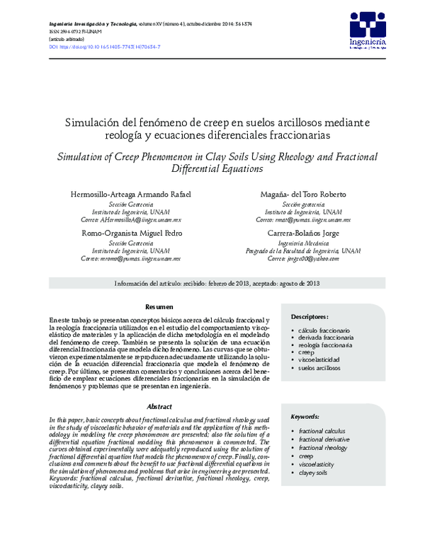 (PDF) Simulación del fenómeno de creep en suelos arcillosos mediante ...