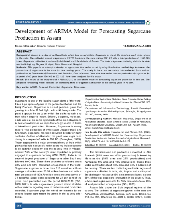 (PDF) Development of ARIMA Model for Forecasting Sugarcane Production ...