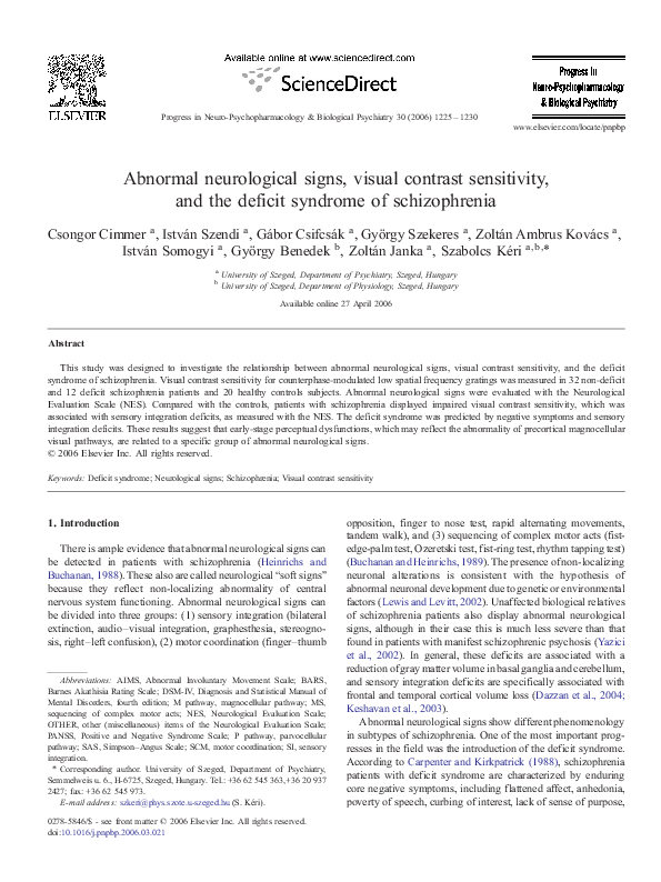 (PDF) Abnormal neurological signs, visual contrast sensitivity, and the ...