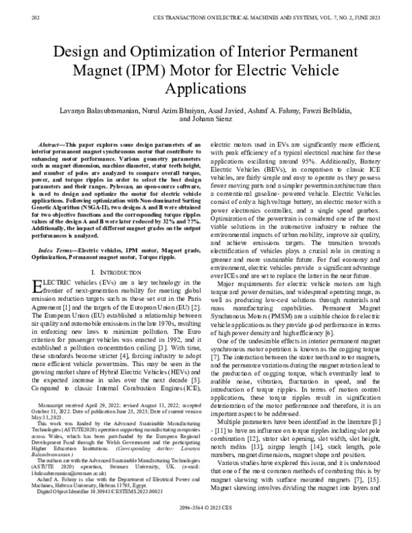 (PDF) Design and Optimization of Interior Permanent Magnet (IPM) Motor ...