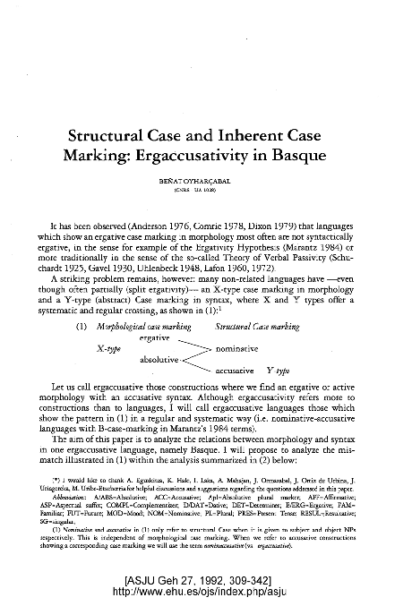 (PDF) Structural case and inherent case marking: ergaccusativity in Basque