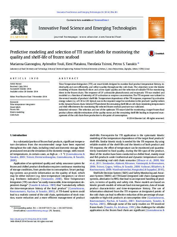 (PDF) Predictive modeling and selection of TTI smart labels for ...