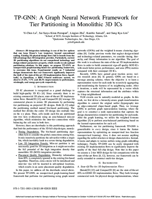 (PDF) TP-GNN: A Graph Neural Network Framework for Tier Partitioning in Monolithic 3D ICs