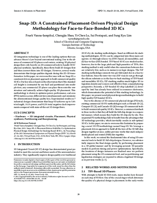 (PDF) Snap-3D: A Constrained Placement-Driven Physical Design Methodology for Face-to-Face ...