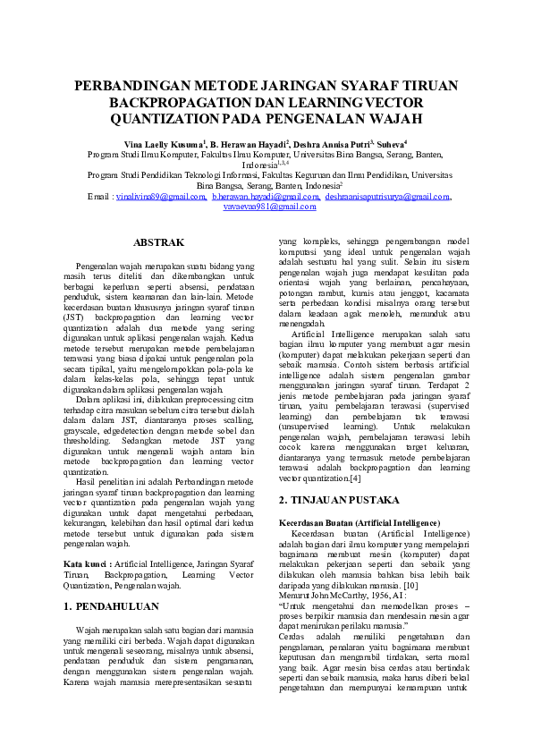 (PDF) PERBANDINGAN METODE JARINGAN SYARAF TIRUAN BACKPROPAGATION DAN LEARNING VECTOR ...