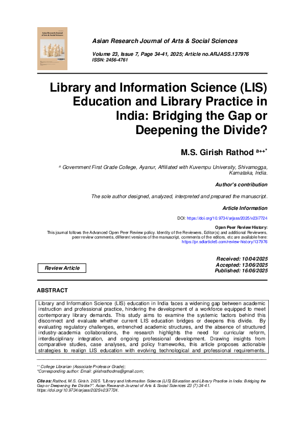 (PDF) Library and Information Science (LIS) Education and Library Practice in India: Bridging ...