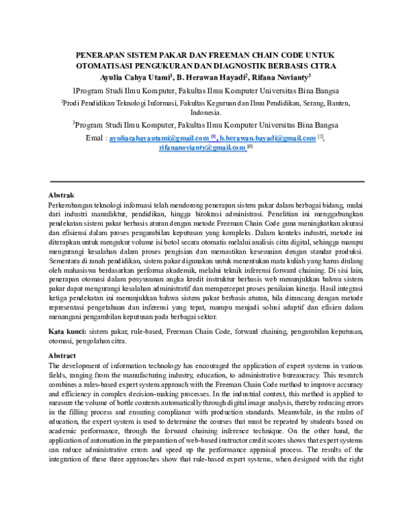 (PDF) PENERAPAN SISTEM PAKAR DAN FREEMAN CHAIN CODE UNTUK OTOMATISASI ...