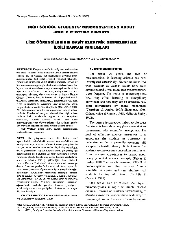 (PDF) High School Students'Misconceptions About Simple Electric Circuits