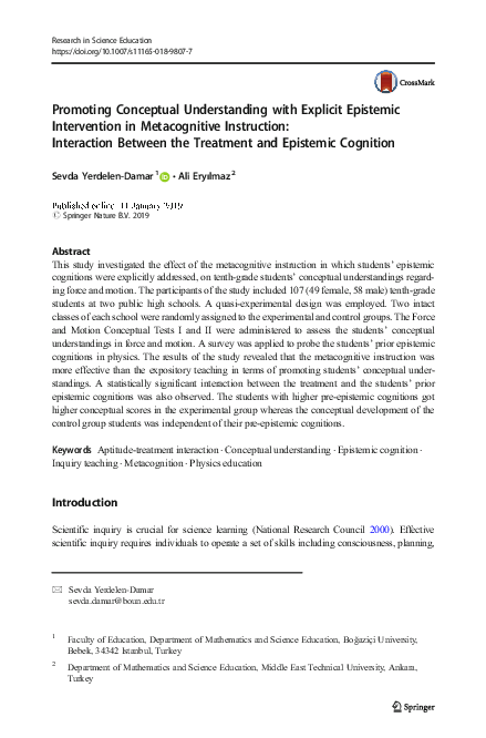 (PDF) Promoting Conceptual Understanding with Explicit Epistemic ...