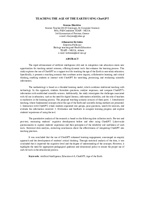 (PDF) TEACHING THE AGE OF THE EARTH USING ChatGPT