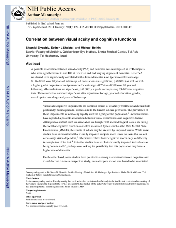 (PDF) Correlation between visual acuity and cognitive functions