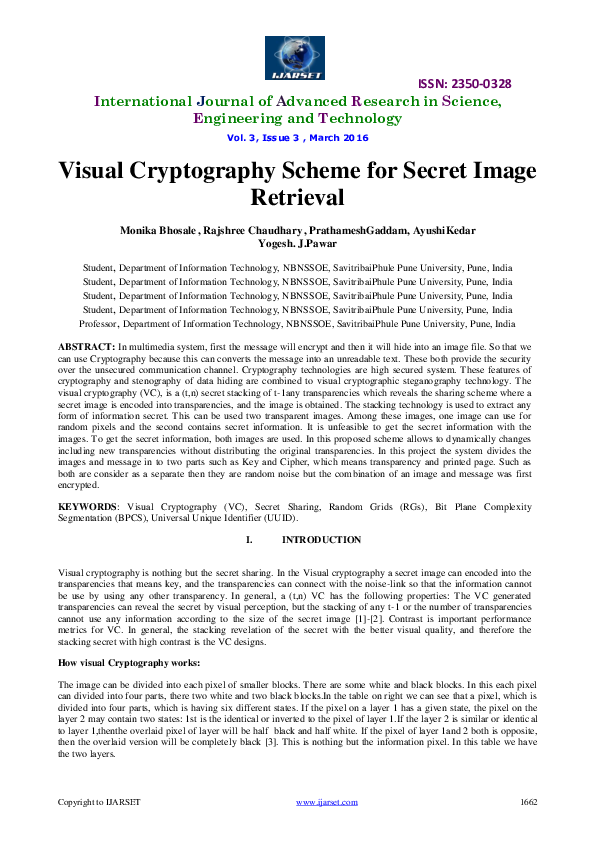 (PDF) Visual Cryptography Scheme for Secret Image Retrieval