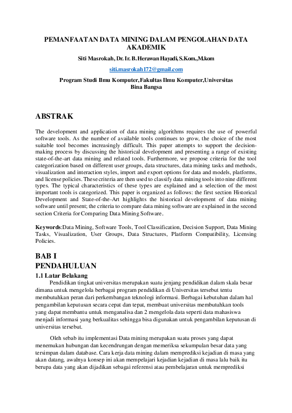 (PDF) PEMANFAATAN DATA MINING DALAM PENGOLAHAN DATA AKADEMIK