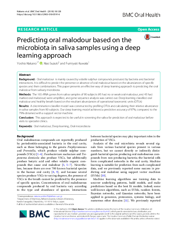 (PDF) Predicting oral malodour based on the microbiota in saliva ...