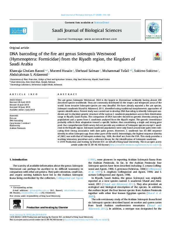 (PDF) DNA barcoding of the fire ant genus Solenopsis Westwood (Hymenoptera: Formicidae) from the ...