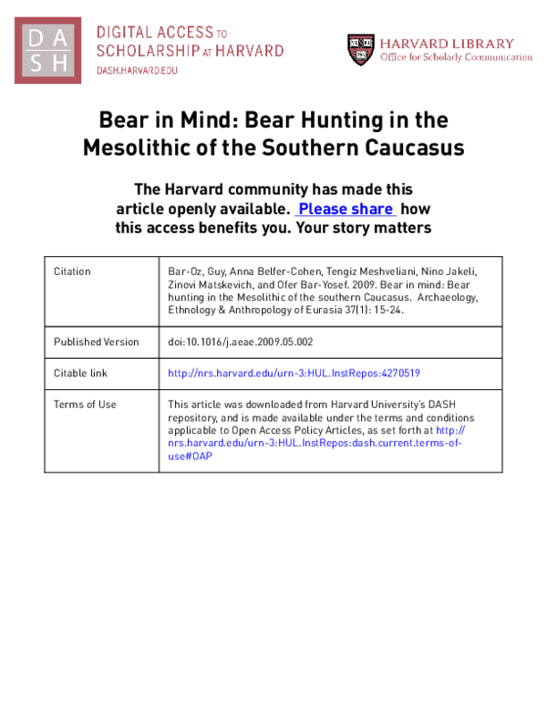 (PDF) Bear in Mind: Bear Hunting in the Mesolithic of the Southern Caucasus