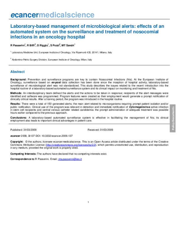 (PDF) Laboratory-based management of microbiological alerts: effects of ...