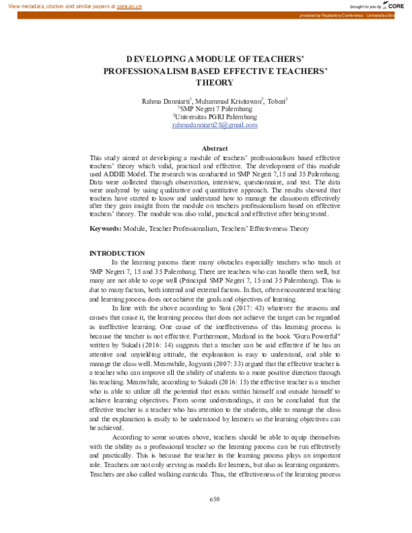 (PDF) Developing a Module of Teachers’ Professionalism Based Effective ...