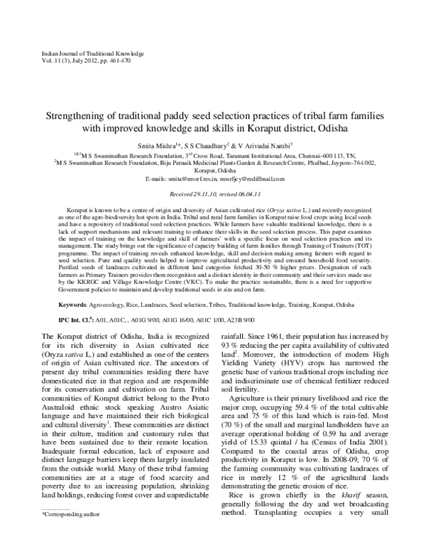 (PDF) Strengthening of traditional paddy seed selection practices of ...