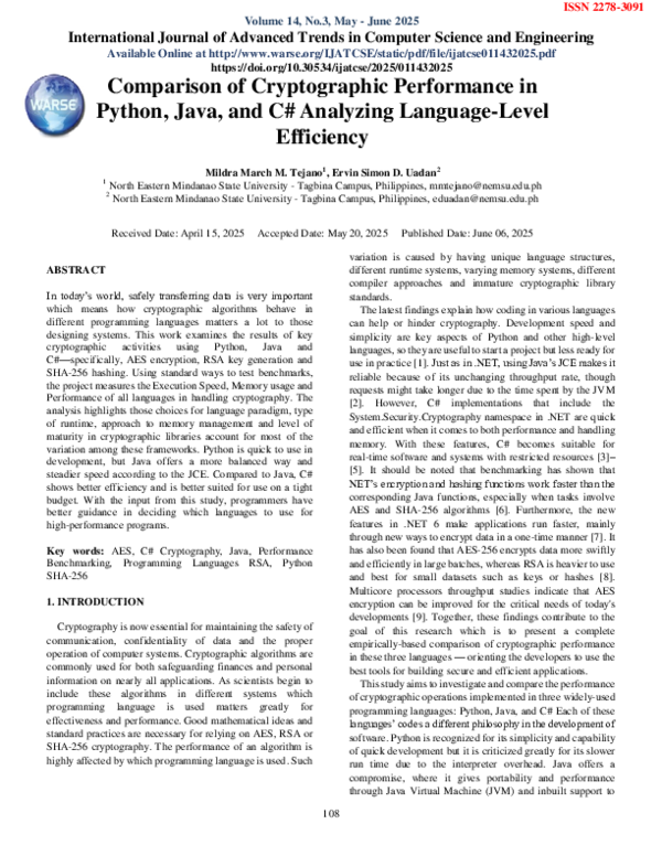 (PDF) Comparison of Cryptographic Performance in Python, Java, and C# Analyzing Language-Level ...