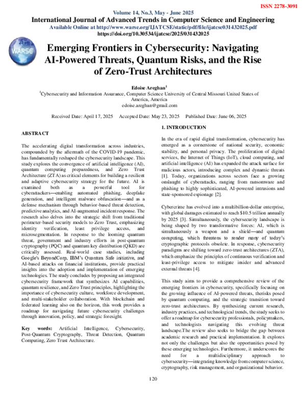 Pdf Emerging Frontiers In Cybersecurity Navigating Ai Powered Threats Quantum Risks And The