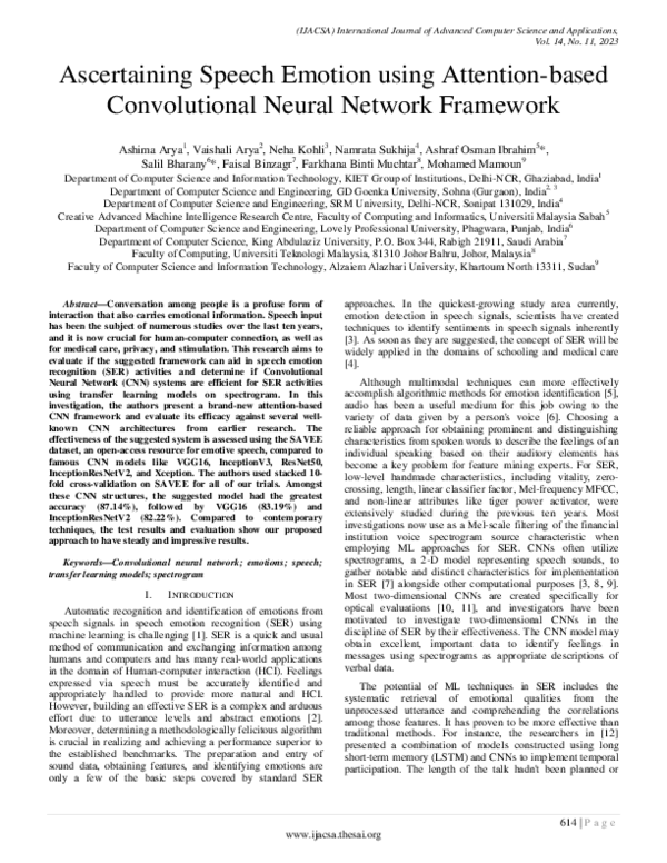 (PDF) Ascertaining Speech Emotion using Attention-based Convolutional Neural Network Framework