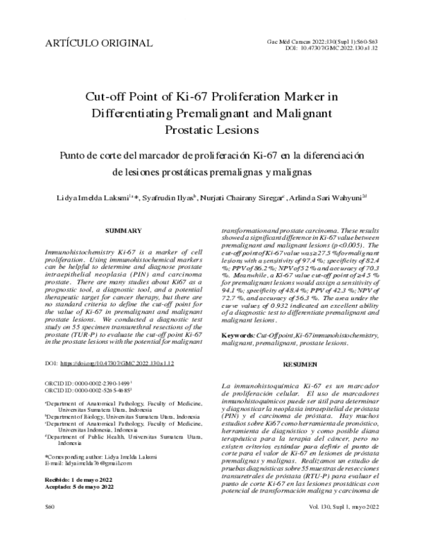 (PDF) Cut-off Point of Ki-67 Proliferation Marker in Differentiating ...