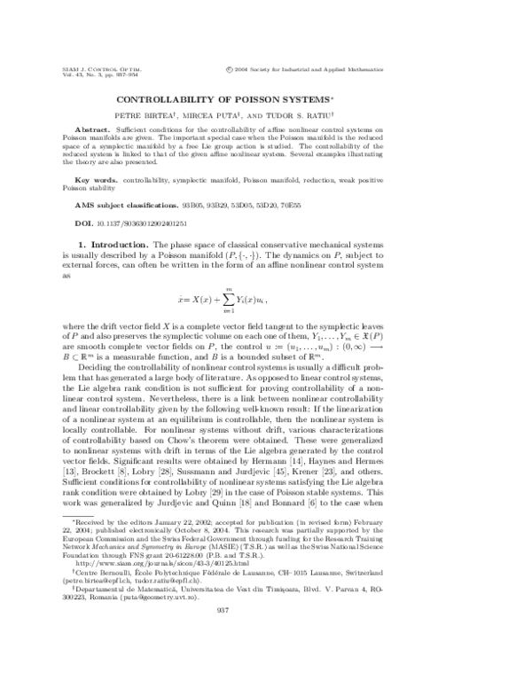(PDF) Controllability of Poisson Systems