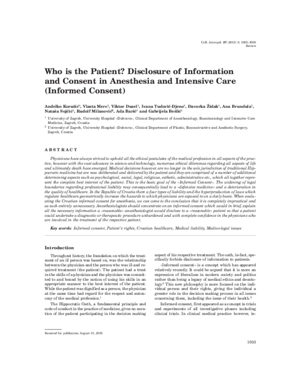 (PDF) Who is the patient? Disclosure of information and consent in ...