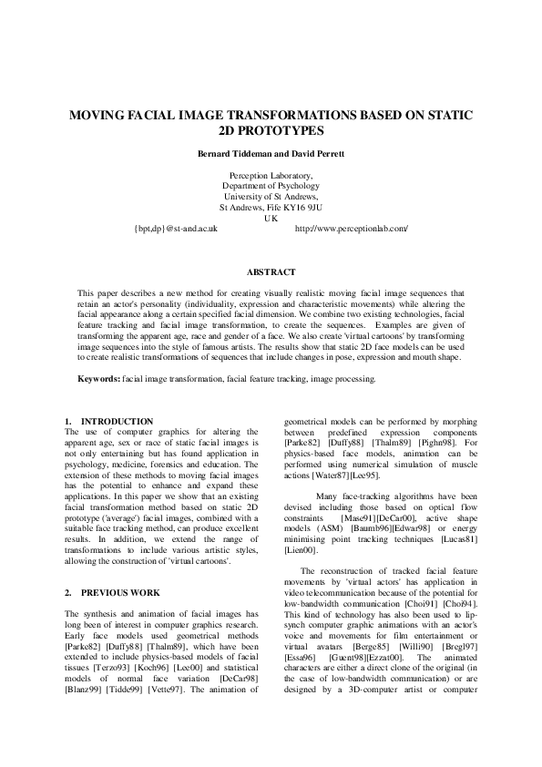 (PDF) Moving Facial Image Transformations Based on Static 2D Prototypes