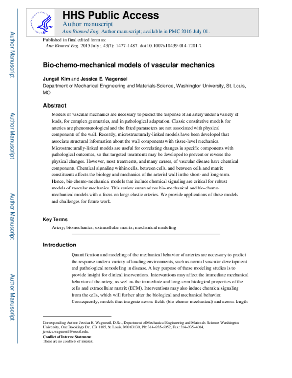 (PDF) Bio-Chemo-Mechanical Models of Vascular Mechanics