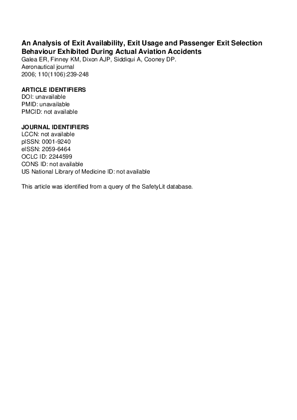 (PDF) An analysis of exit availability, exit usage and passenger exit selection behaviour ...