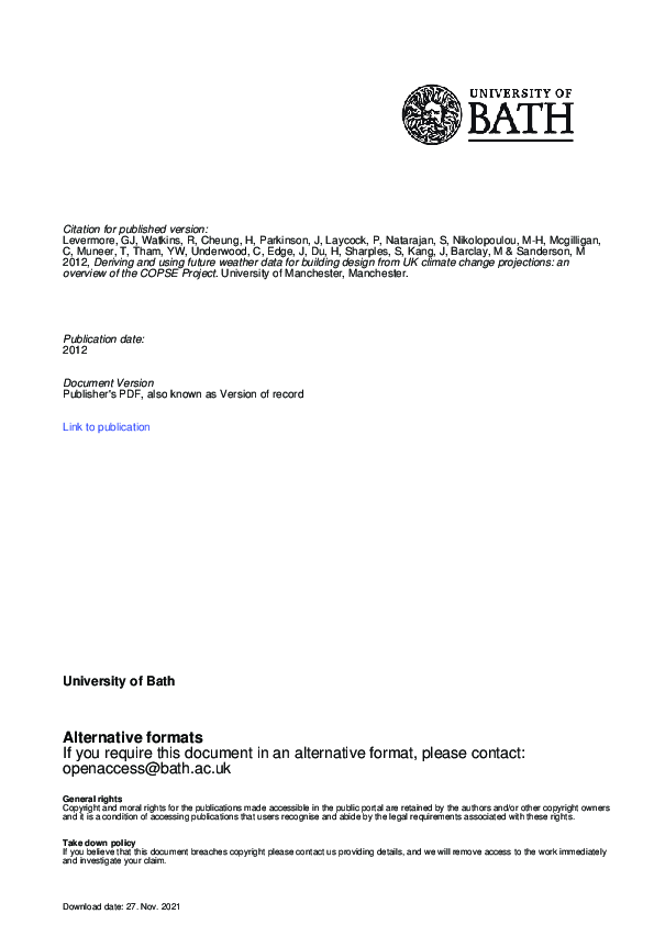 (PDF) Deriving and using future weather data for building design from UK climate change ...