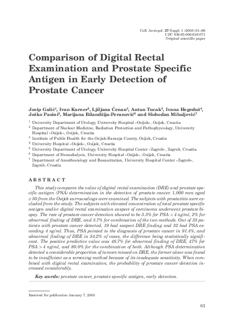 (PDF) Comparison of digital rectal examination and prostate specific ...