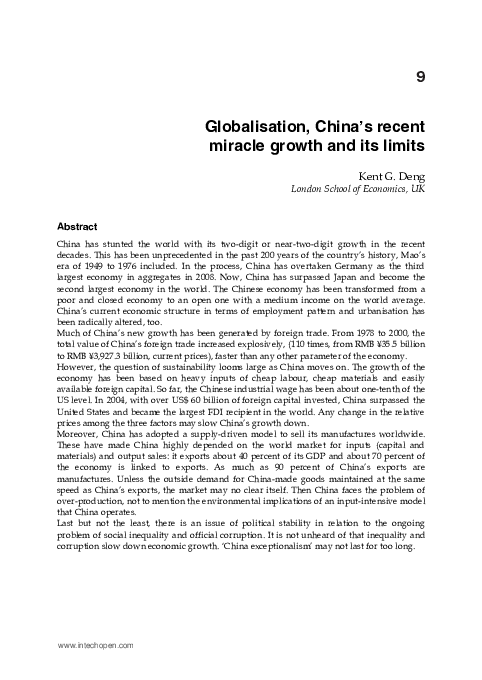 (PDF) Globalisation, China's Recent Miracle Growth and Its Limits