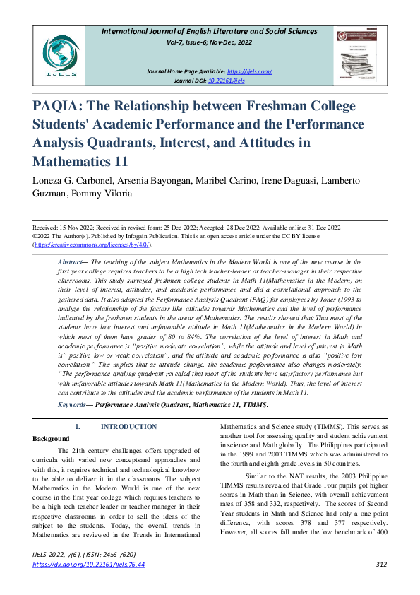 (PDF) PAQIA: The Relationship between Freshman College Students ...