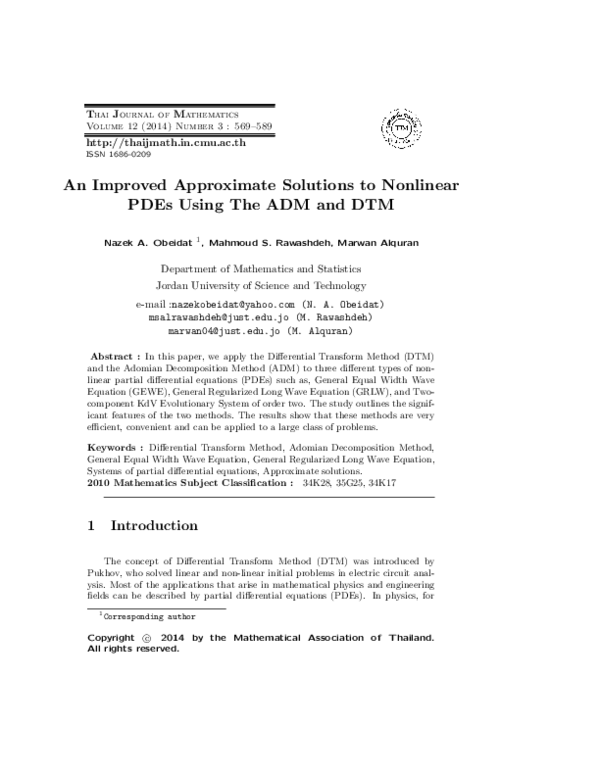 (PDF) An Improved Approximate Solutions to Nonlinear Partial ...