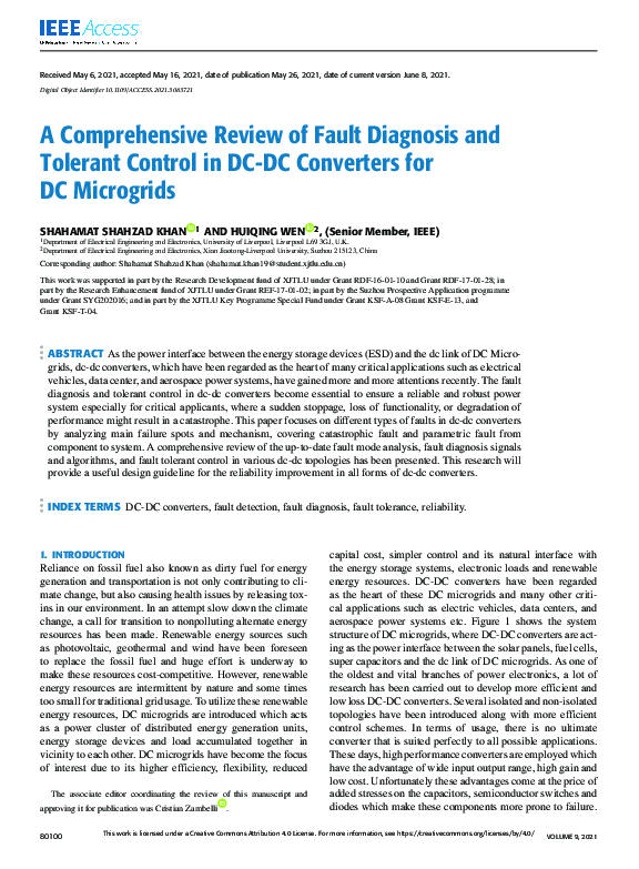 Pdf A Comprehensive Review Of Fault Diagnosis And Tolerant Control In Dc Dc Converters For Dc