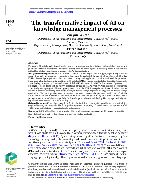 (PDF) The transformative impact of AI on knowledge management processes