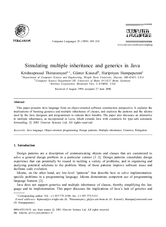 (PDF) Simulating multiple inheritance and generics in Java