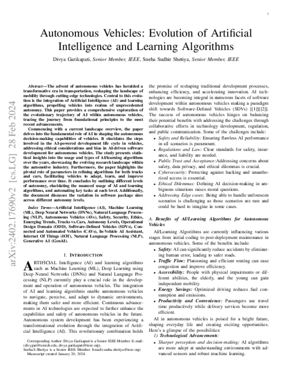 (PDF) Autonomous Vehicles: Evolution of Artificial Intelligence and Learning Algorithms