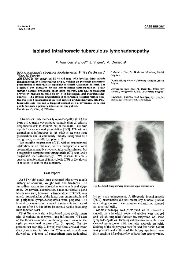 (PDF) Isolated intrathoracic tuberculous lymphadenopathy