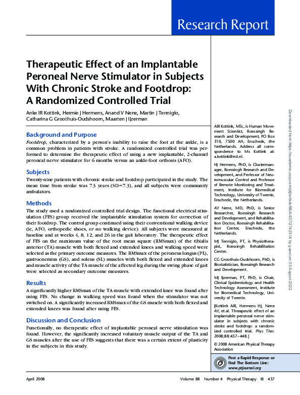 (PDF) Therapeutic Effect of an Implantable Peroneal Nerve Stimulator in ...